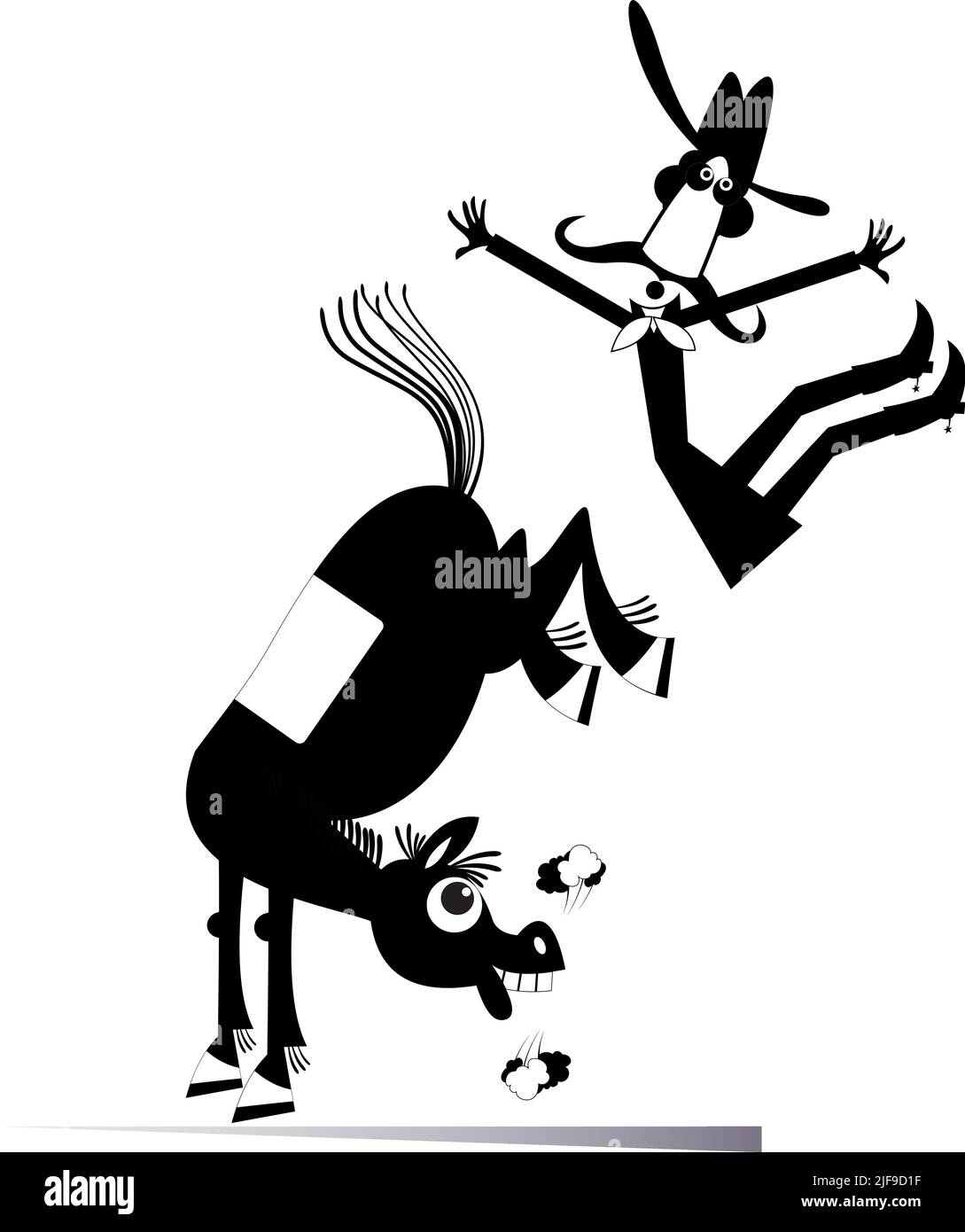 Cartoon rider falls from the horse isolated illustration. Funny horse ...