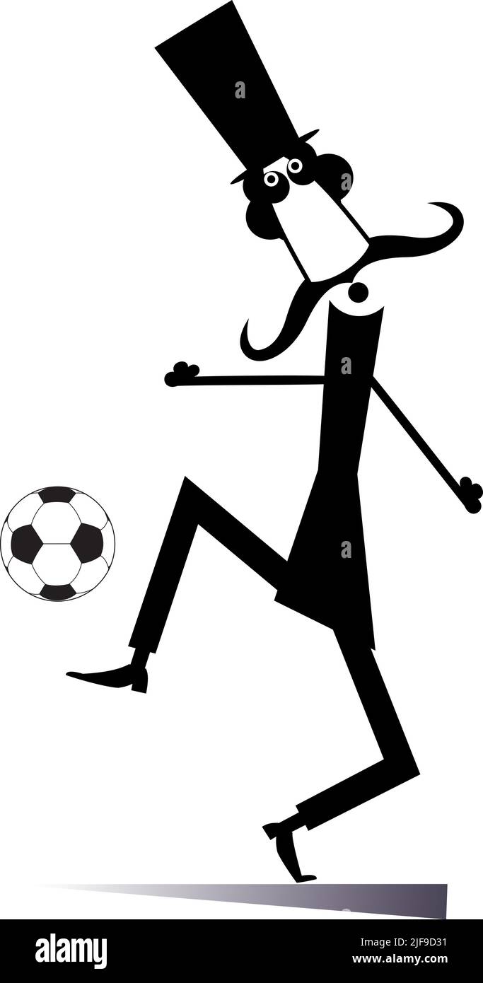 Mustache man in the top hat playing football isolated illustration ...