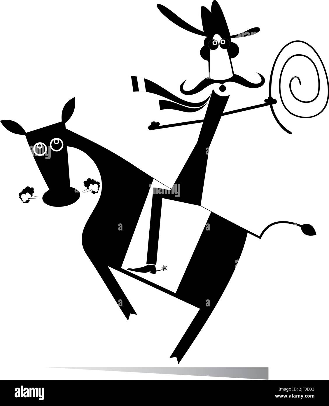 Man or cowboy rides on horse isolated. Cartoon rodeo illustration with ...