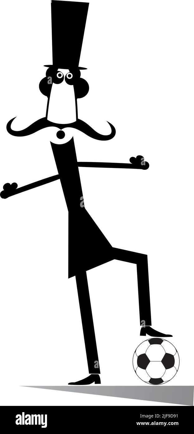 Mustache man in the top hat playing football isolated illustration ...