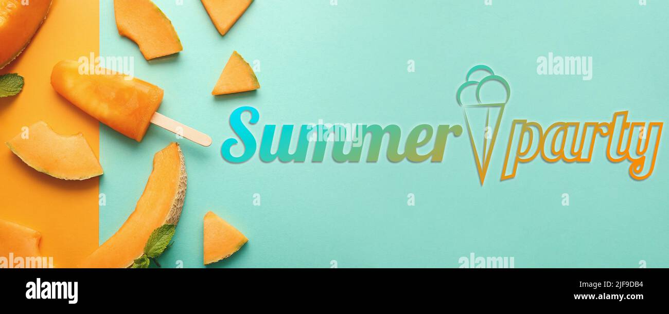 Advertisement banner for summer party with tasty melon ice cream Stock ...