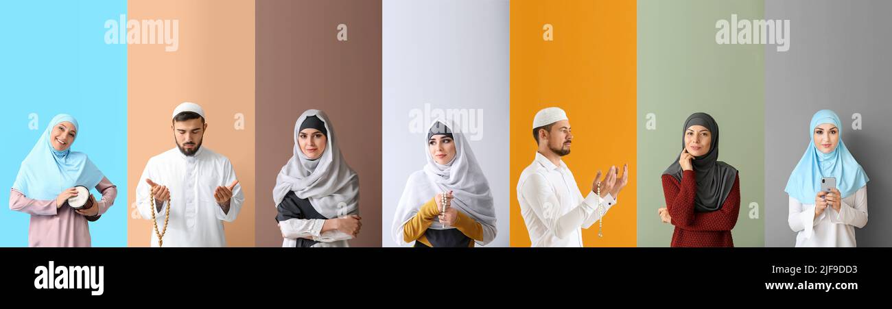 Set of Arab people on colorful background Stock Photo - Alamy