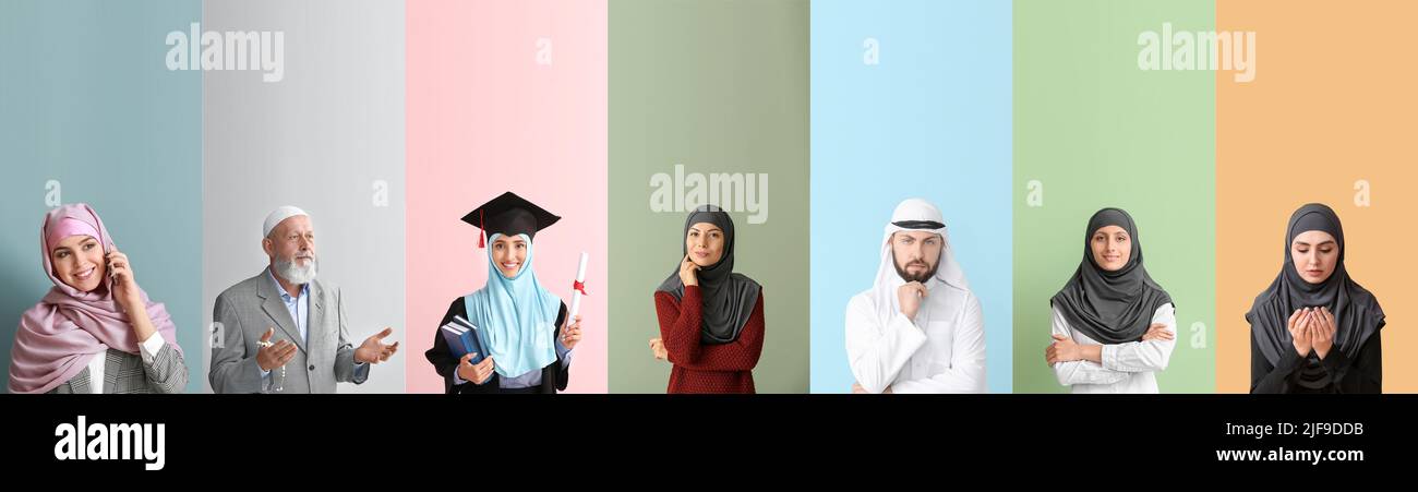 Set of different Arab people on colorful background Stock Photo - Alamy