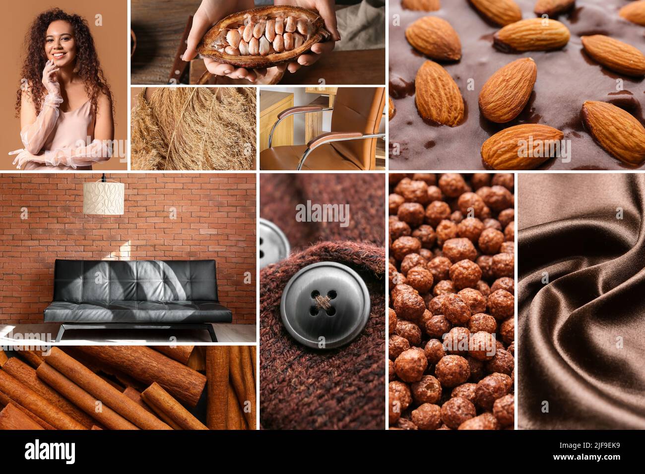 Collage of photos in brown colors Stock Photo - Alamy