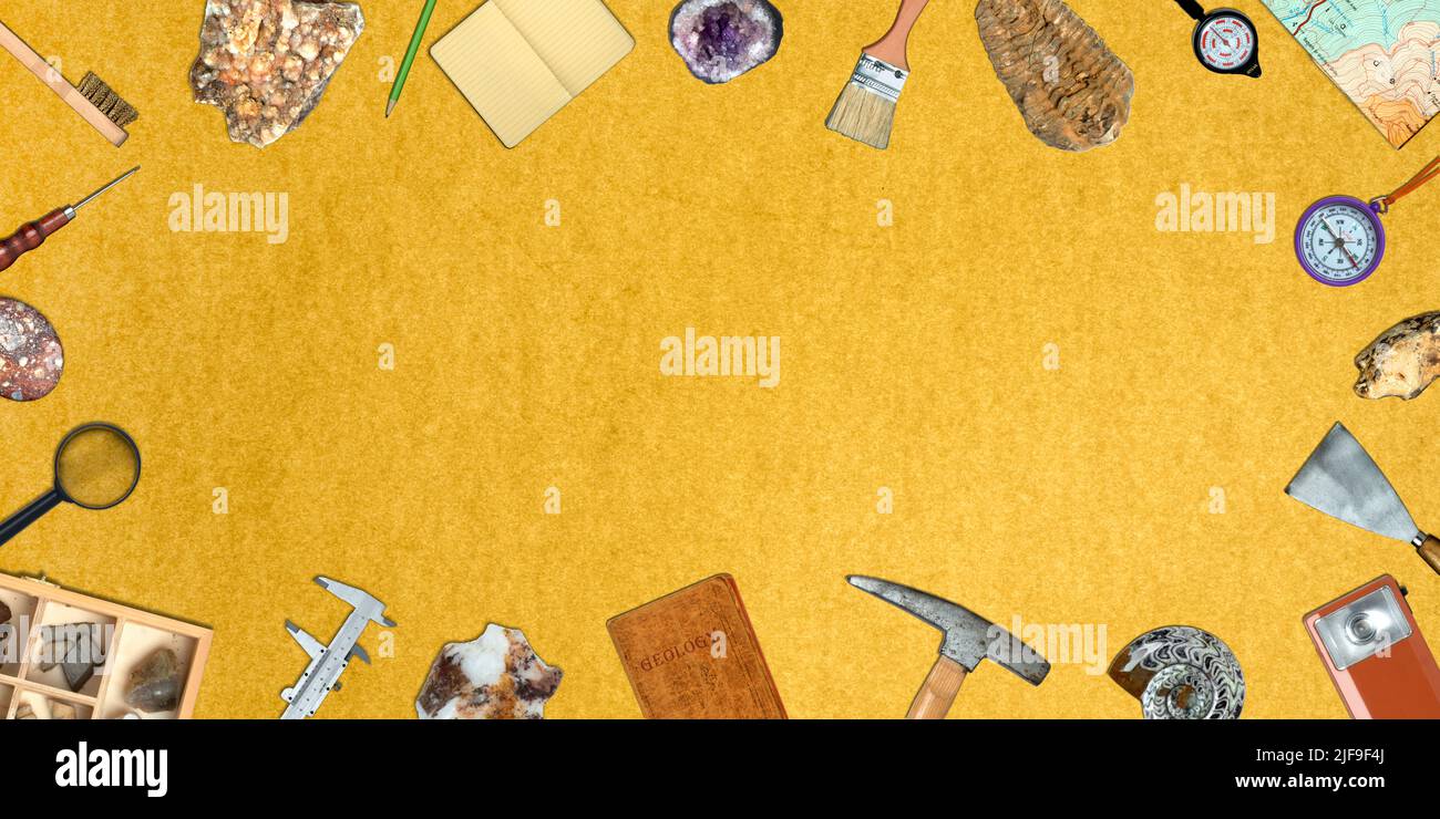 Topview of Set Fieldwork Geology Tools on Textured Background Stock ...
