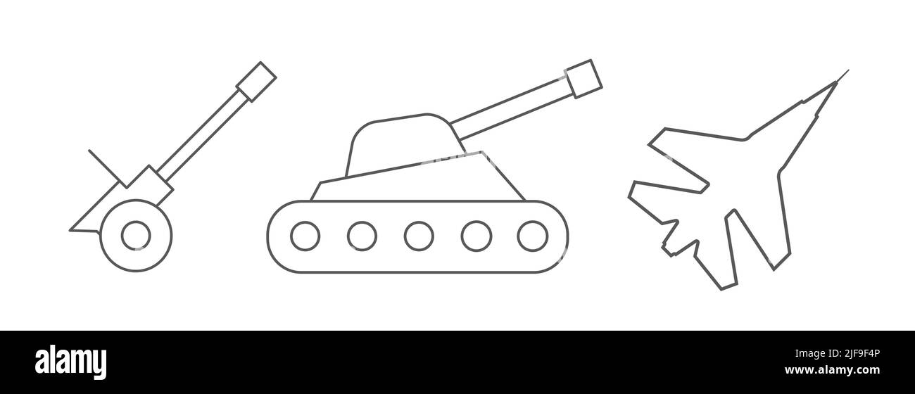 Heavy weapons. Tank, fighter, gun. Flat vector illustration isolated on ...