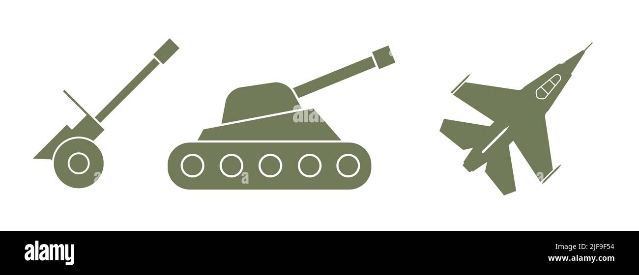 Heavy weapons. Tank, fighter, gun. Flat vector illustration isolated on ...