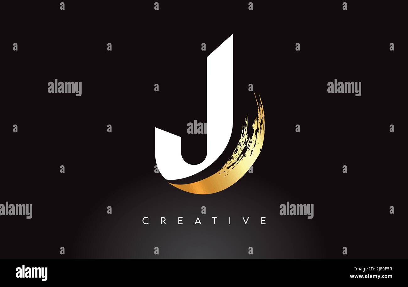 Golden J Letter Logo with Brush Stroke Artistic Look on Black ...