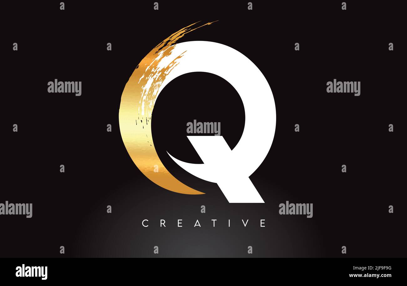 Golden Q Letter Logo with Brush Stroke Artistic Look on Black ...