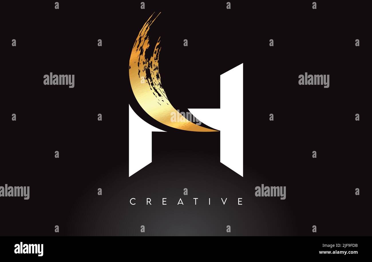 Golden H Letter Logo with Brush Stroke Artistic Look on Black ...