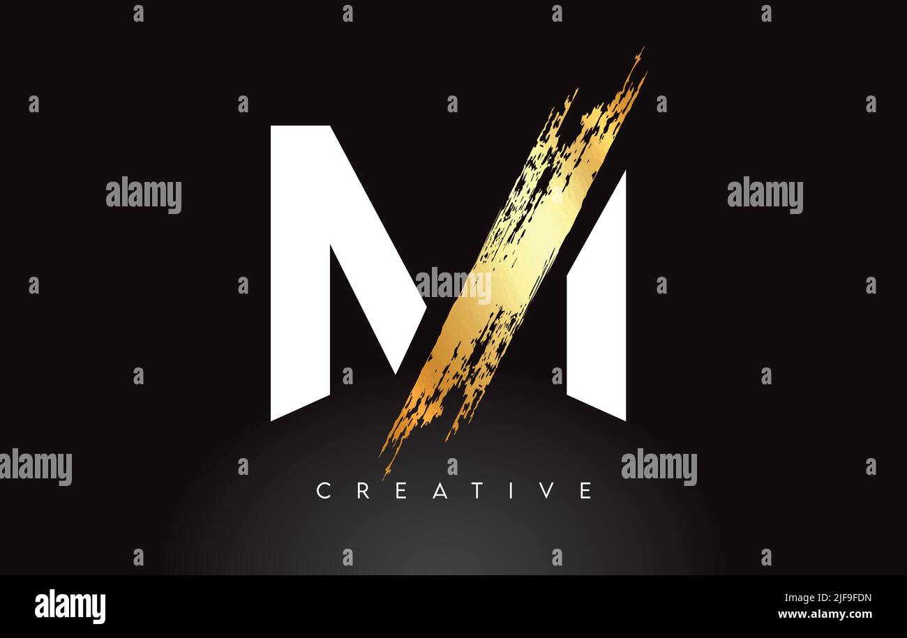Golden M Letter Logo with Brush Stroke Artistic Look on Black ...