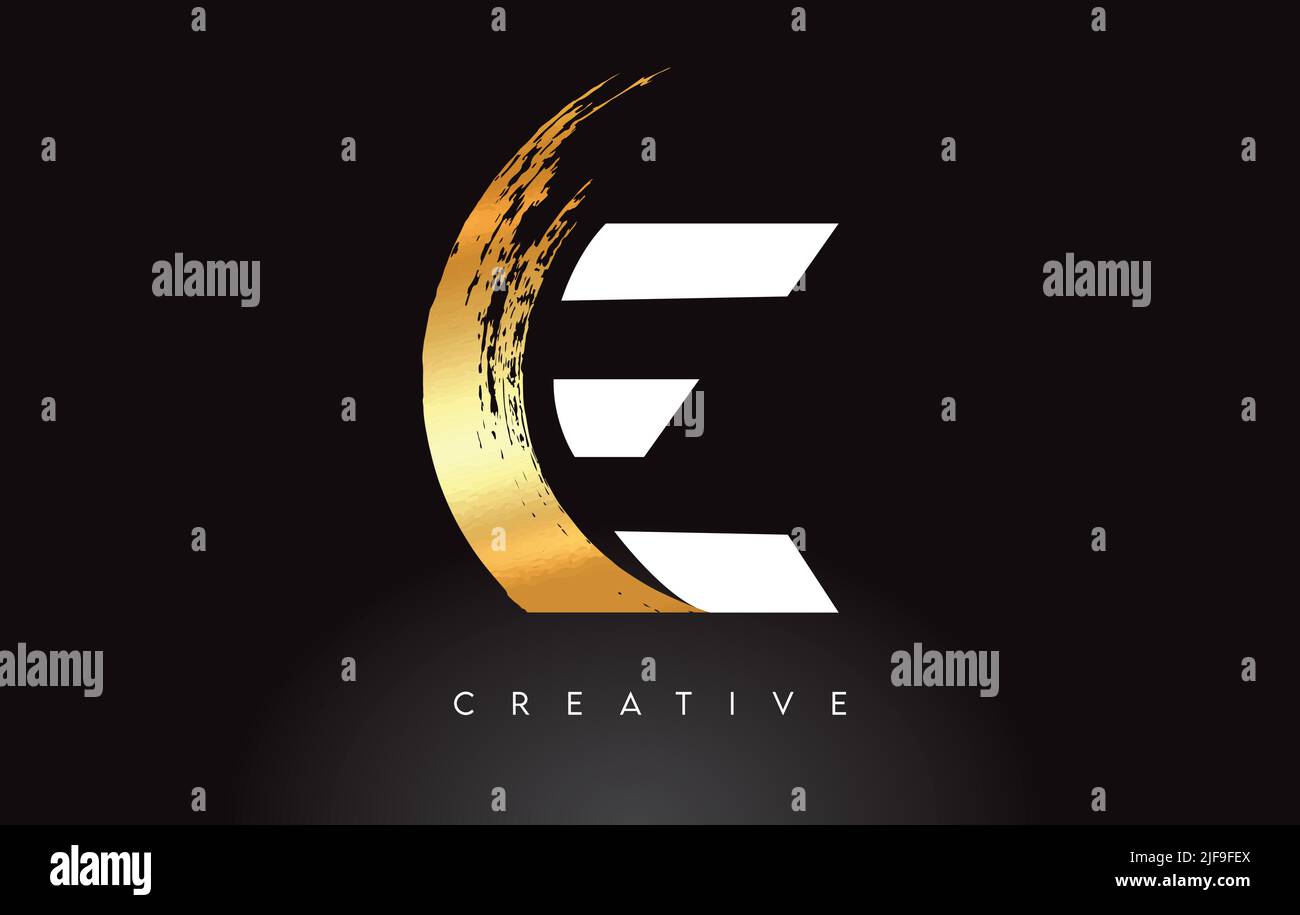 Golden E Letter Logo with Brush Stroke Artistic Look on Black ...