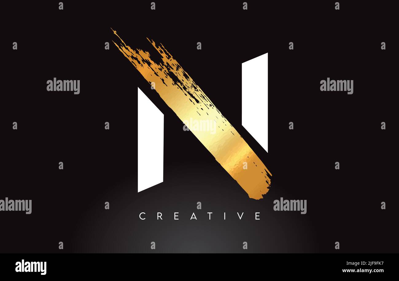 Golden N Letter Logo with Brush Stroke Artistic Look on Black ...