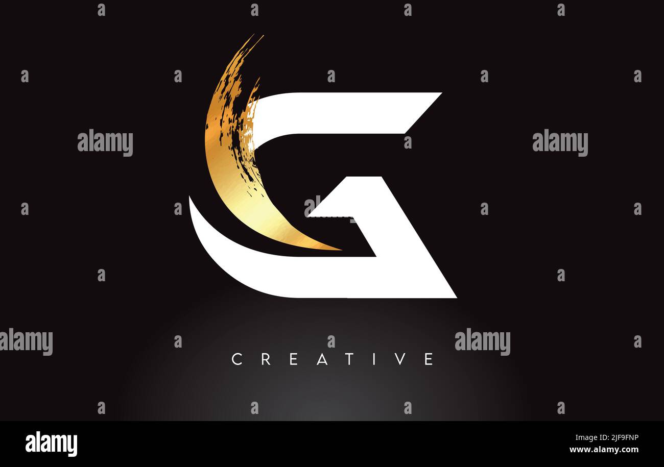 Golden G Letter Logo with Brush Stroke Artistic Look on Black ...