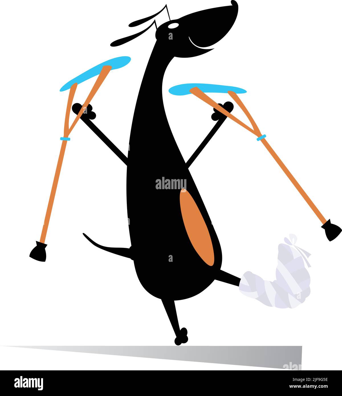 Injured dog. Comic dog with bandage and crutches Stock Vector Image ...