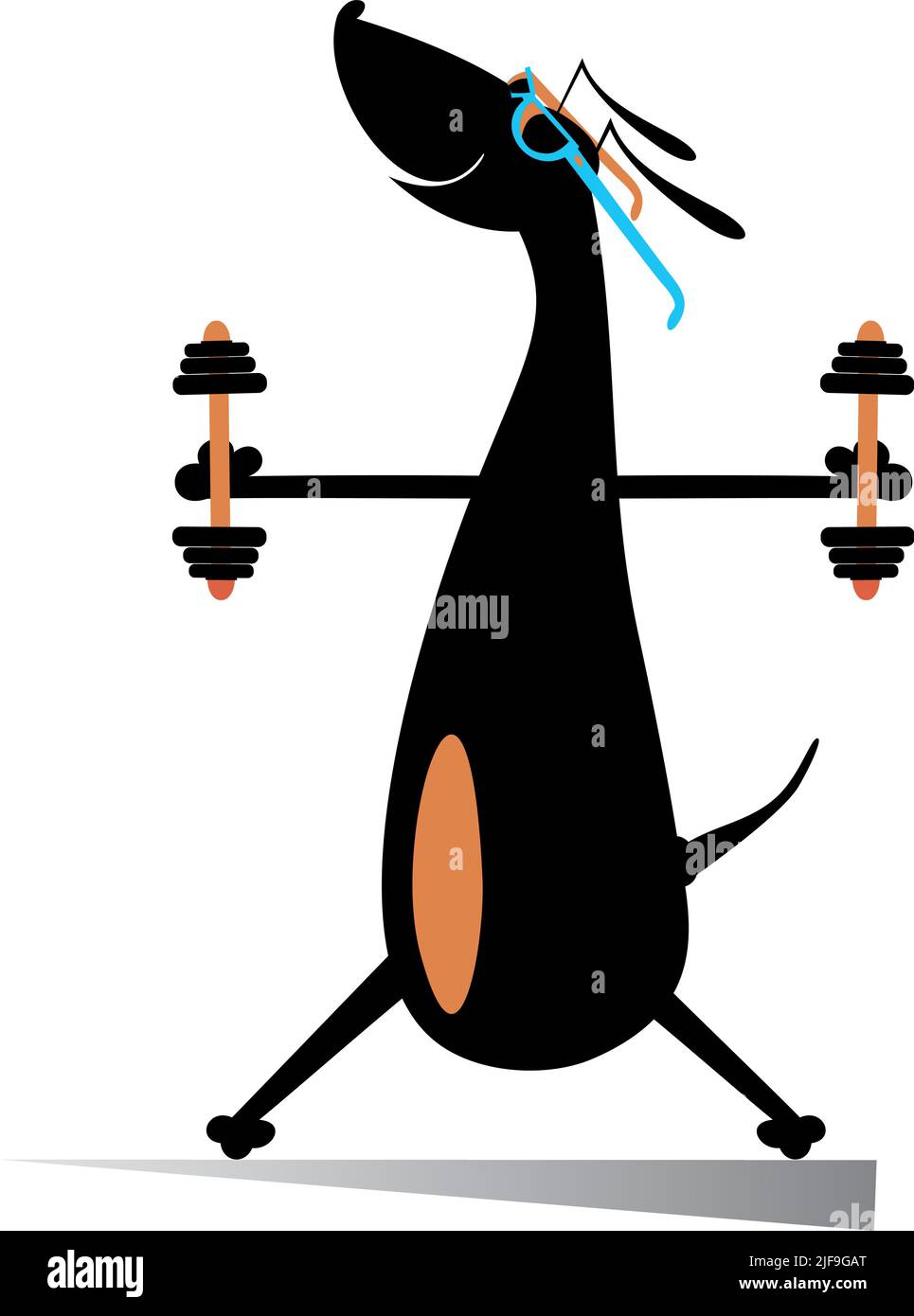 Cartoon dog with dumbbells illustration. Cartoon dog does exercises ...