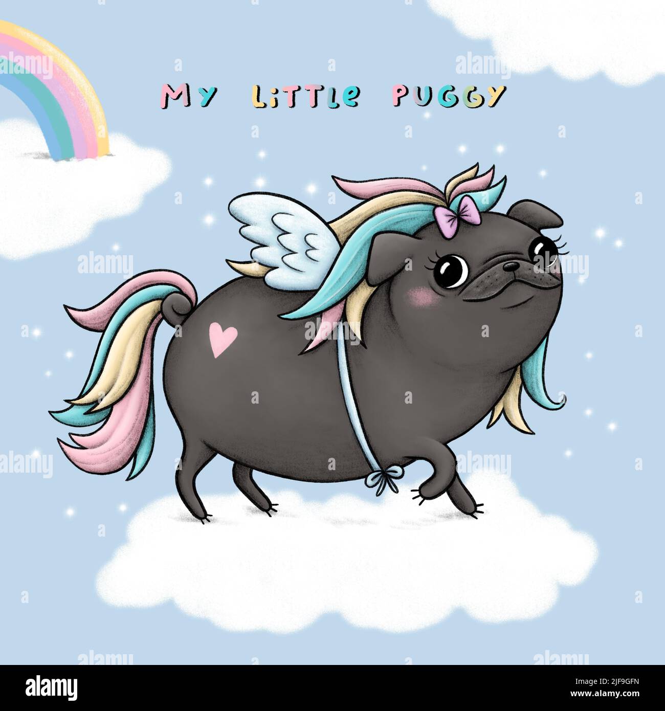 My Little Puggy - Black original illustration Stock Photo - Alamy