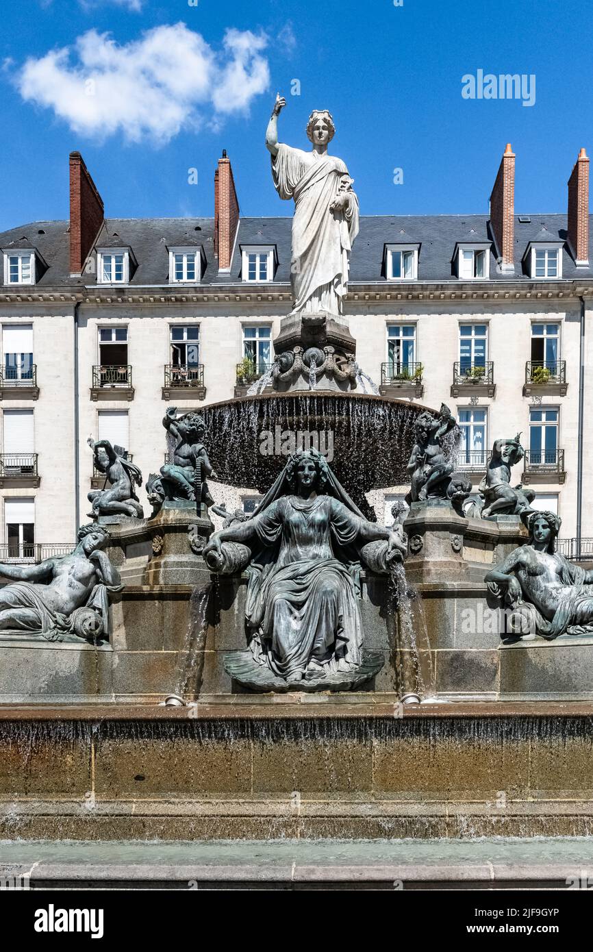 Nantes, beautiful city in France, fountain place Royale, in the ...