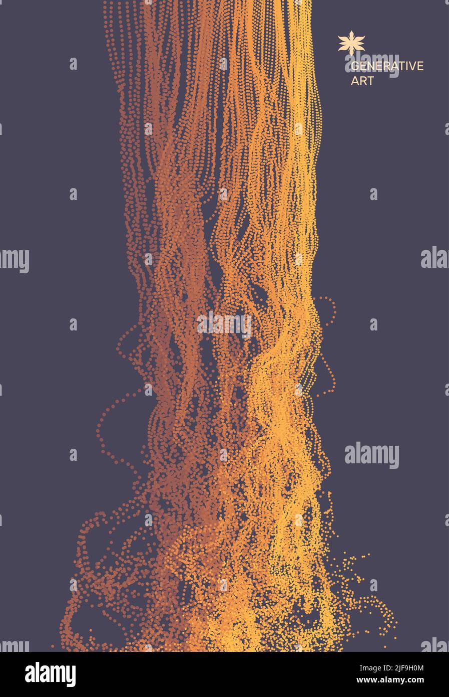 Array with dynamic emitted particles. Water splash imitation. Abstract ...