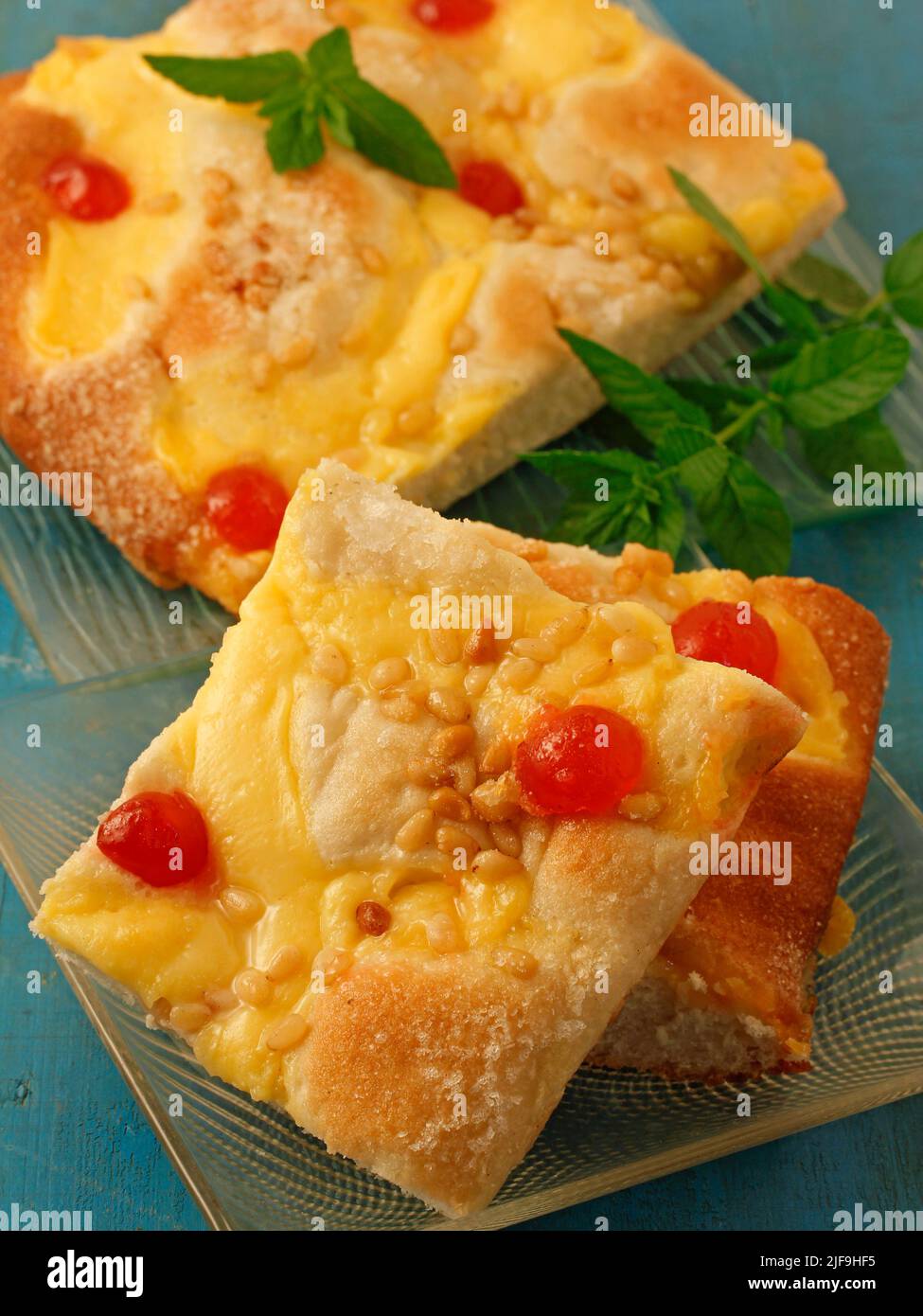 Coca de crema. Typical catalan sweet. Custard cake. St. John cake Stock ...