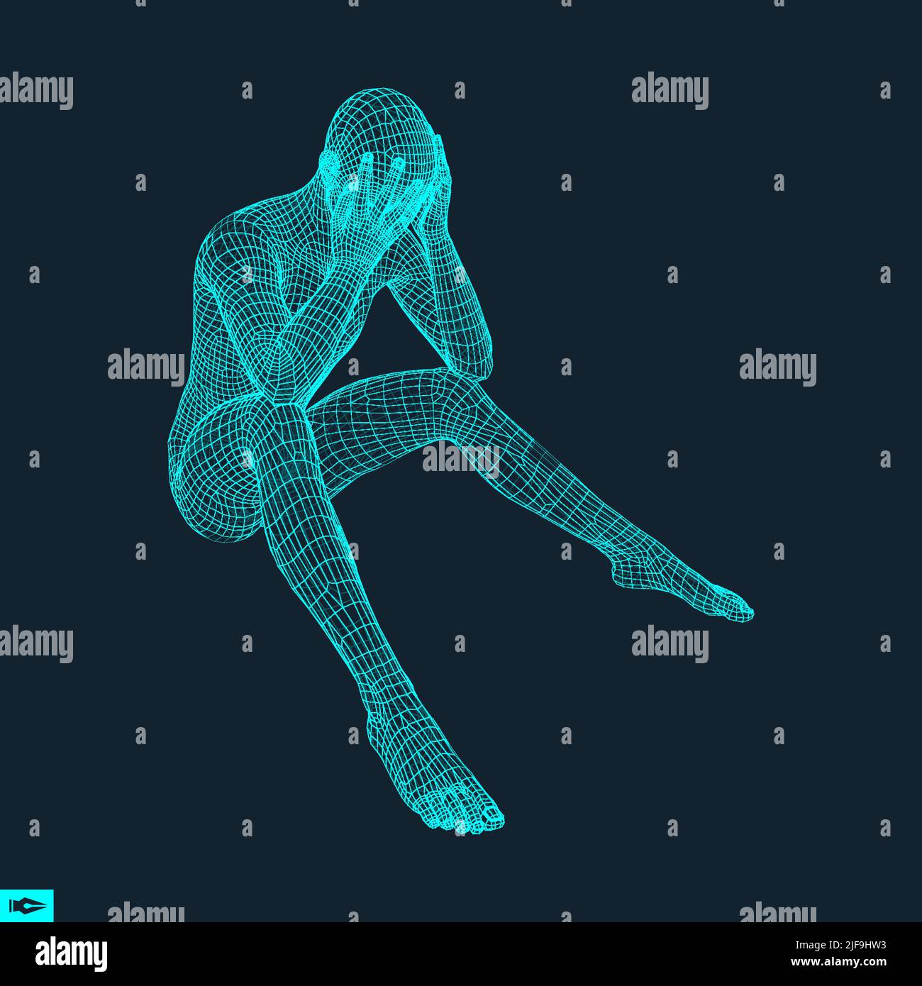 Man in a Thinker Pose. 3D Model of Man. Geometric Design. Human Body ...