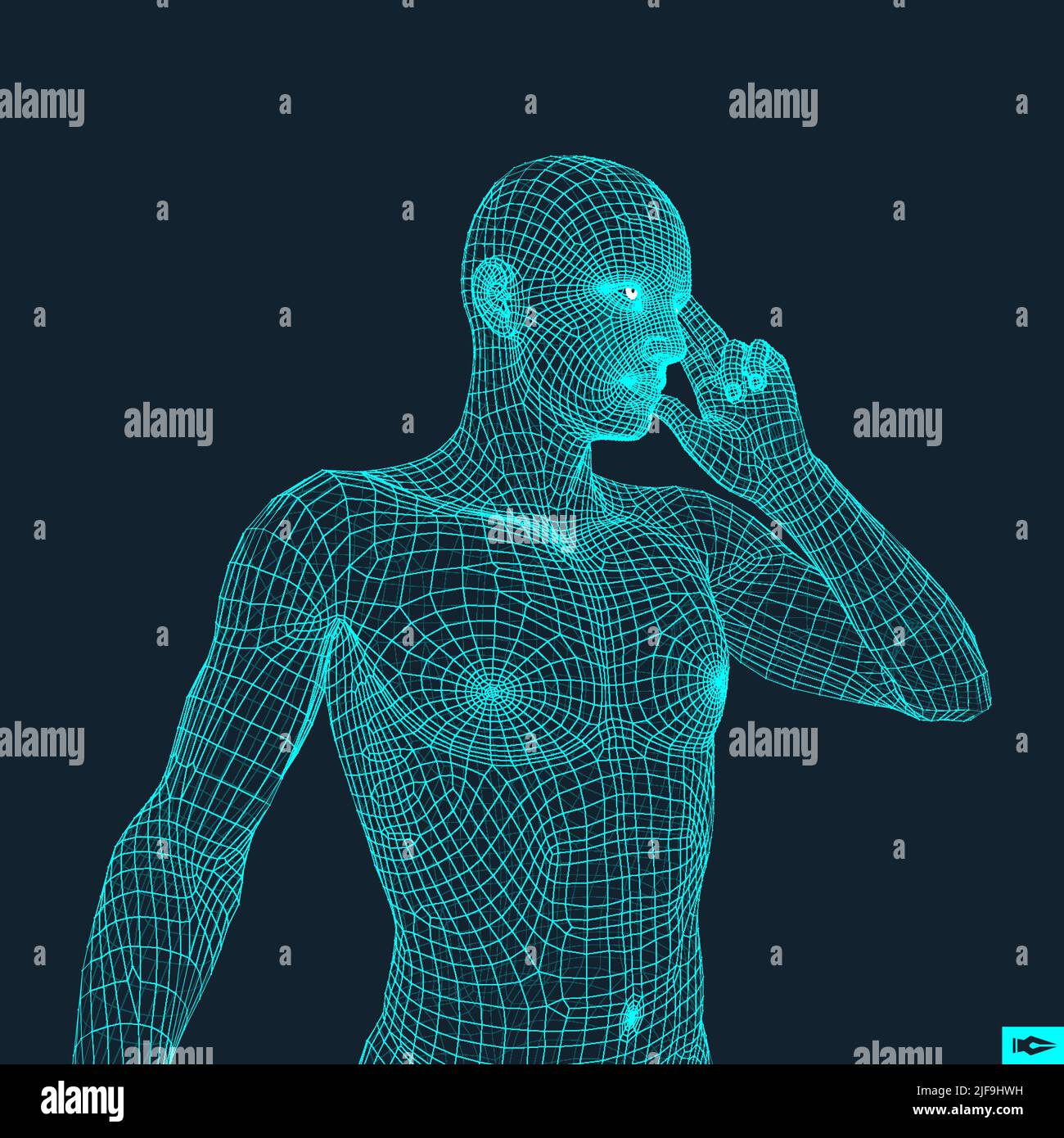 Man in a Thinker Pose. 3D Model of Man. Geometric Design. Business ...