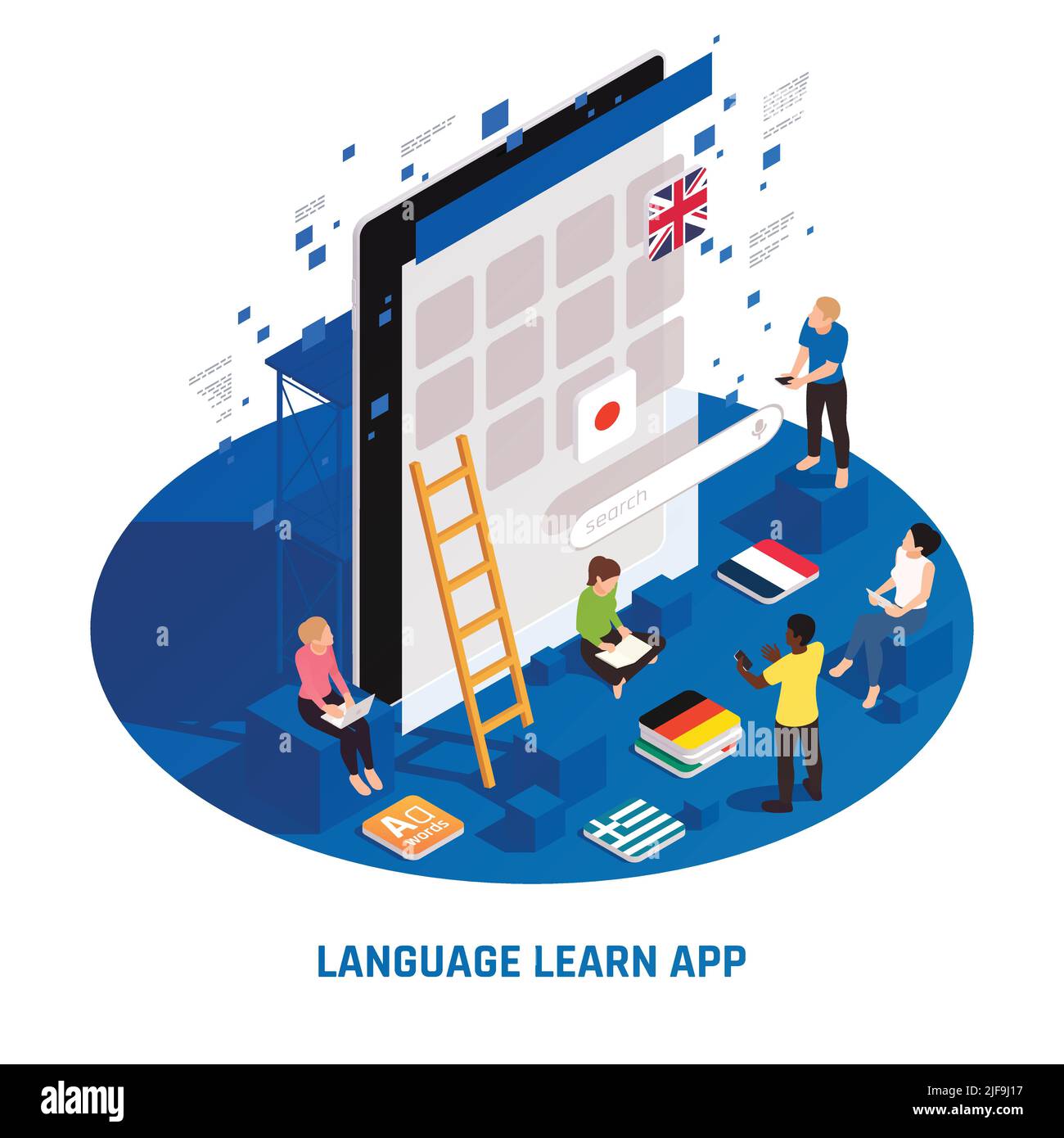 Foreign language learning online courses isometric circular composition ...