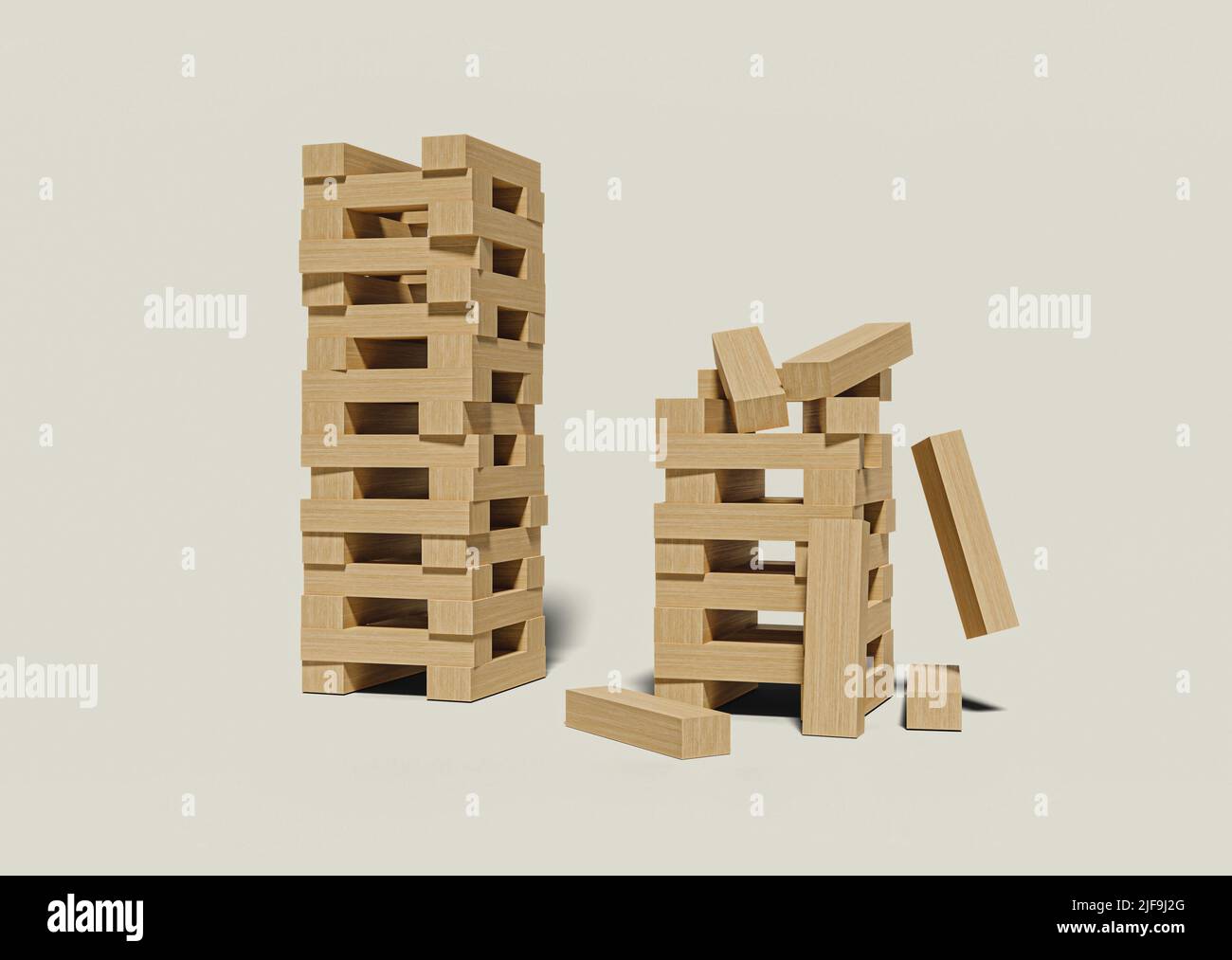 Wooden game. Wooden game blocks on white background. Collapsing tower ...