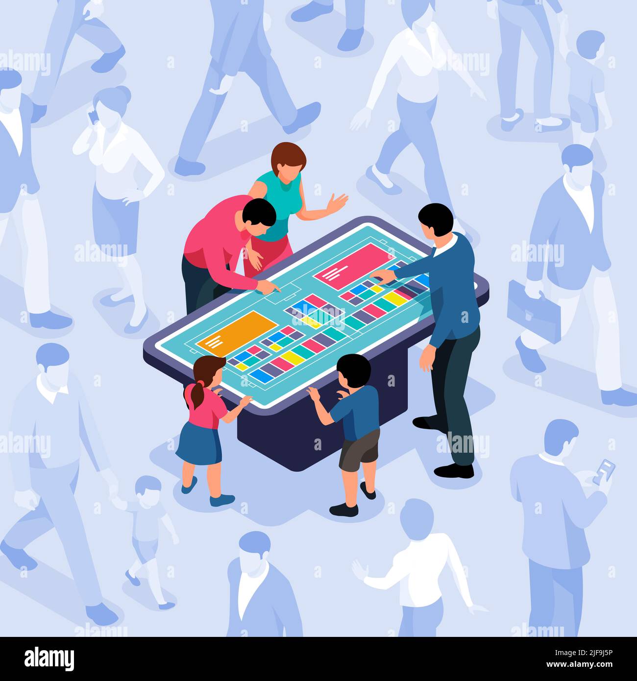 Group of people looking for information on interactive panel 3d ...