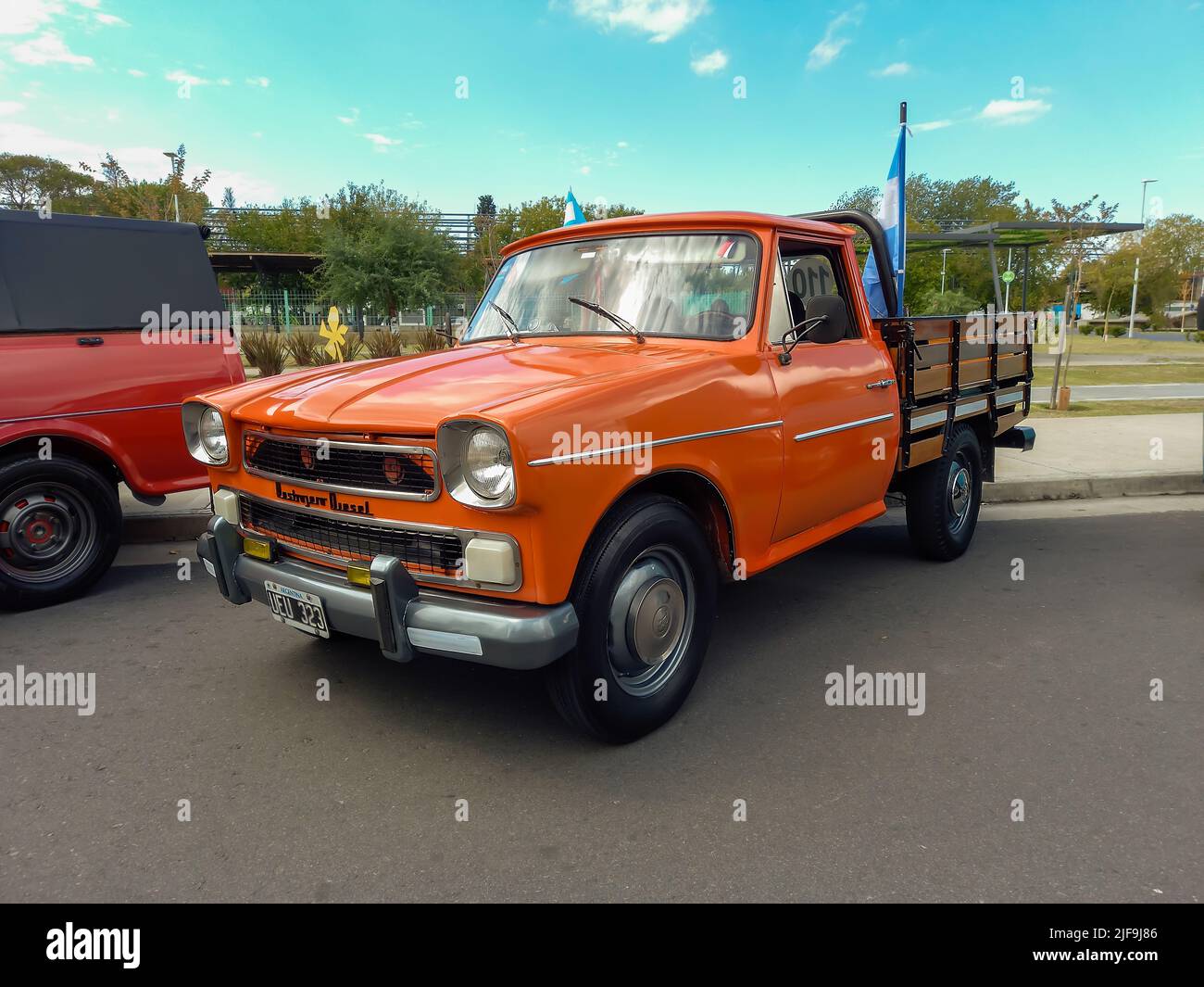 Old orange Rastrojero Diesel RD second generation pickup truck with ...