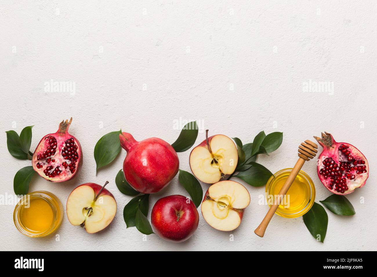 Flat lay composition with symbols jewish Rosh Hashanah holiday ...