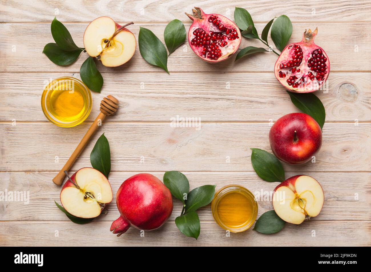 Rosh hashanah concept. Frame made of symbols jewish New Year holiday ...