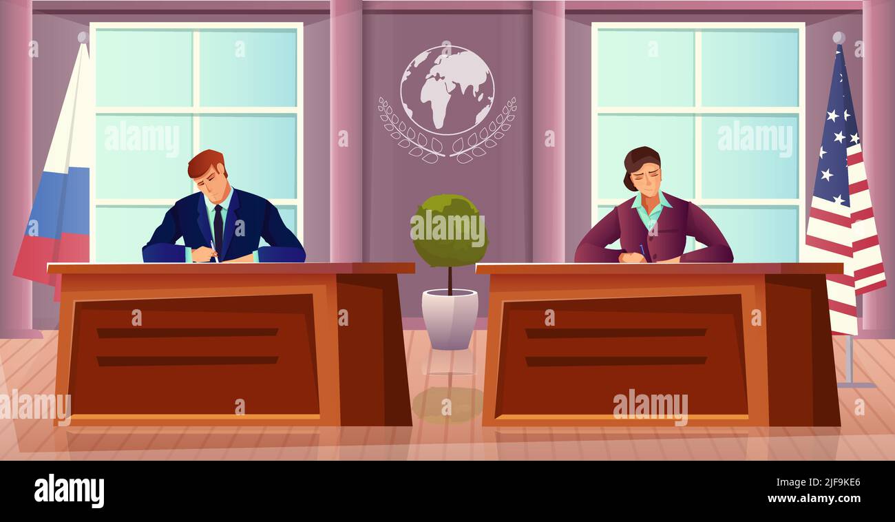 Diplomacy and diplomat background with USA and Russia symbols flat ...