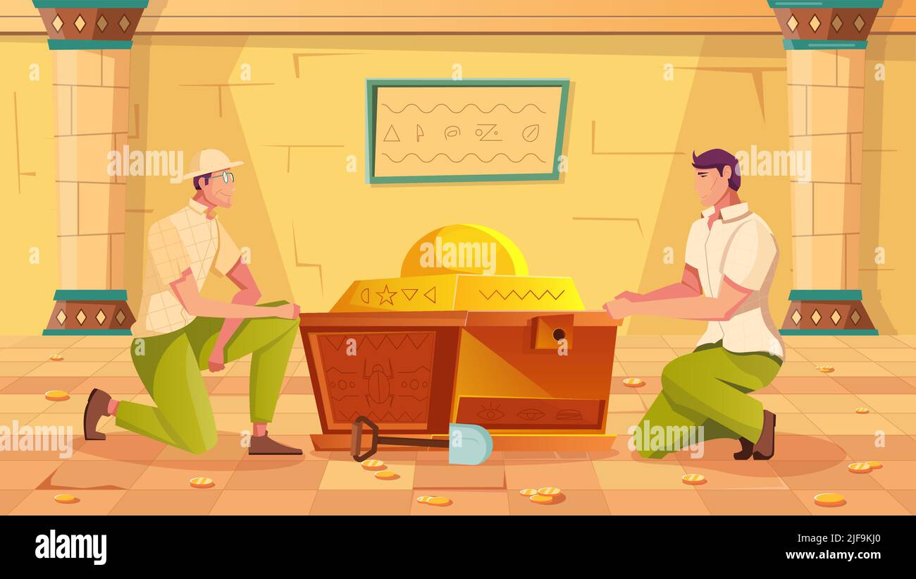 Treasure hunt background with chest digging symbols flat vector ...