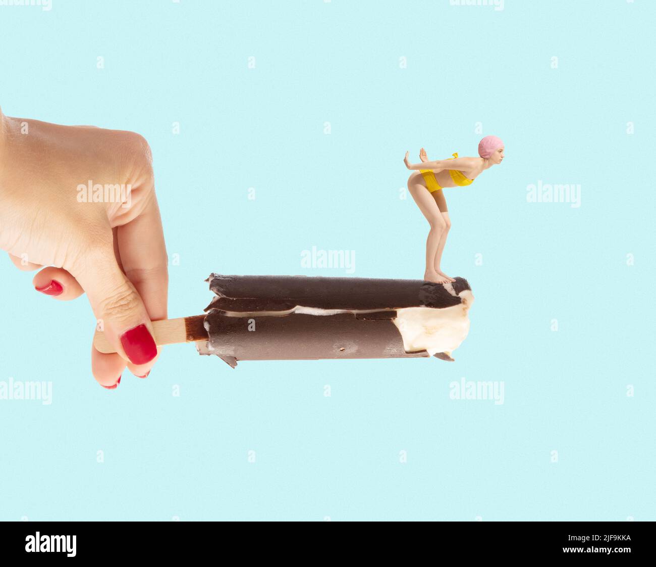 Contemporary art collage. Creative colorful design with young woman ...