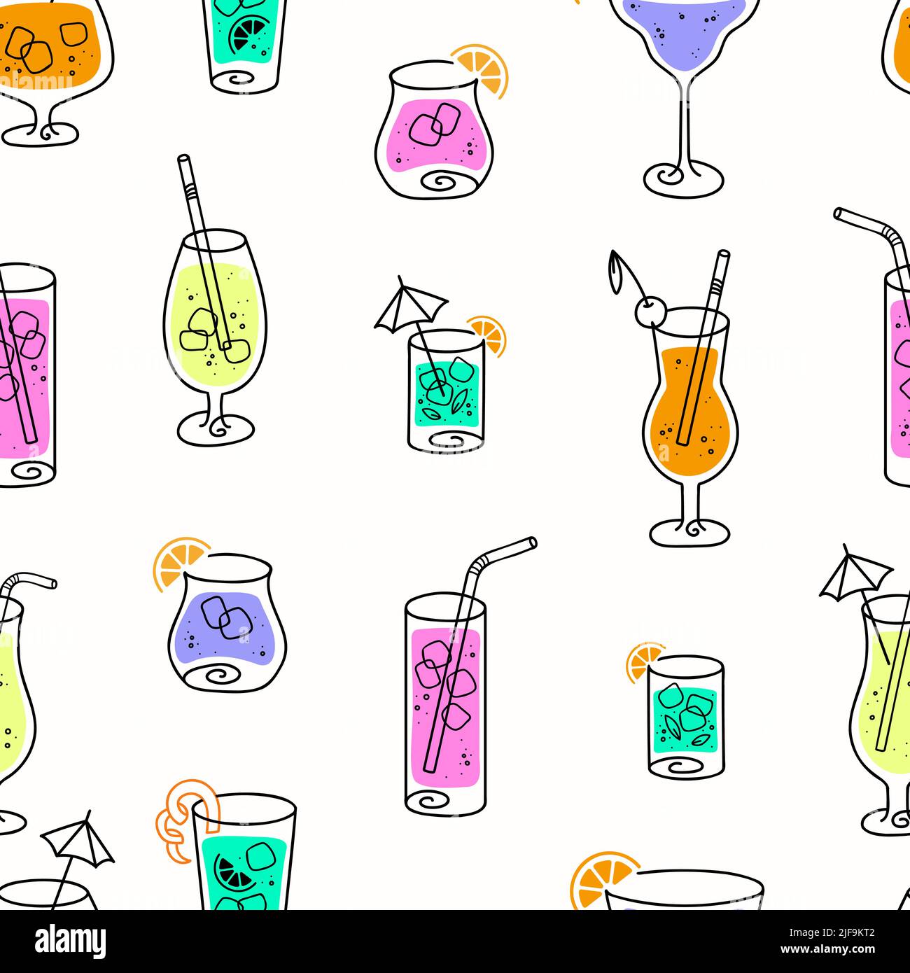 Fun doodle cocktails seamless pattern, cute comic style, great for ...