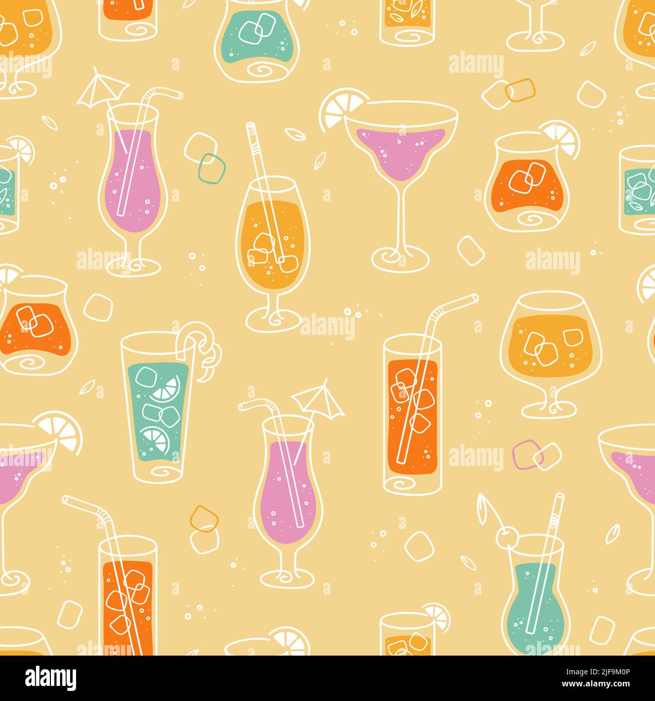 Fun doodle cocktails seamless pattern, cute comic style, great for ...