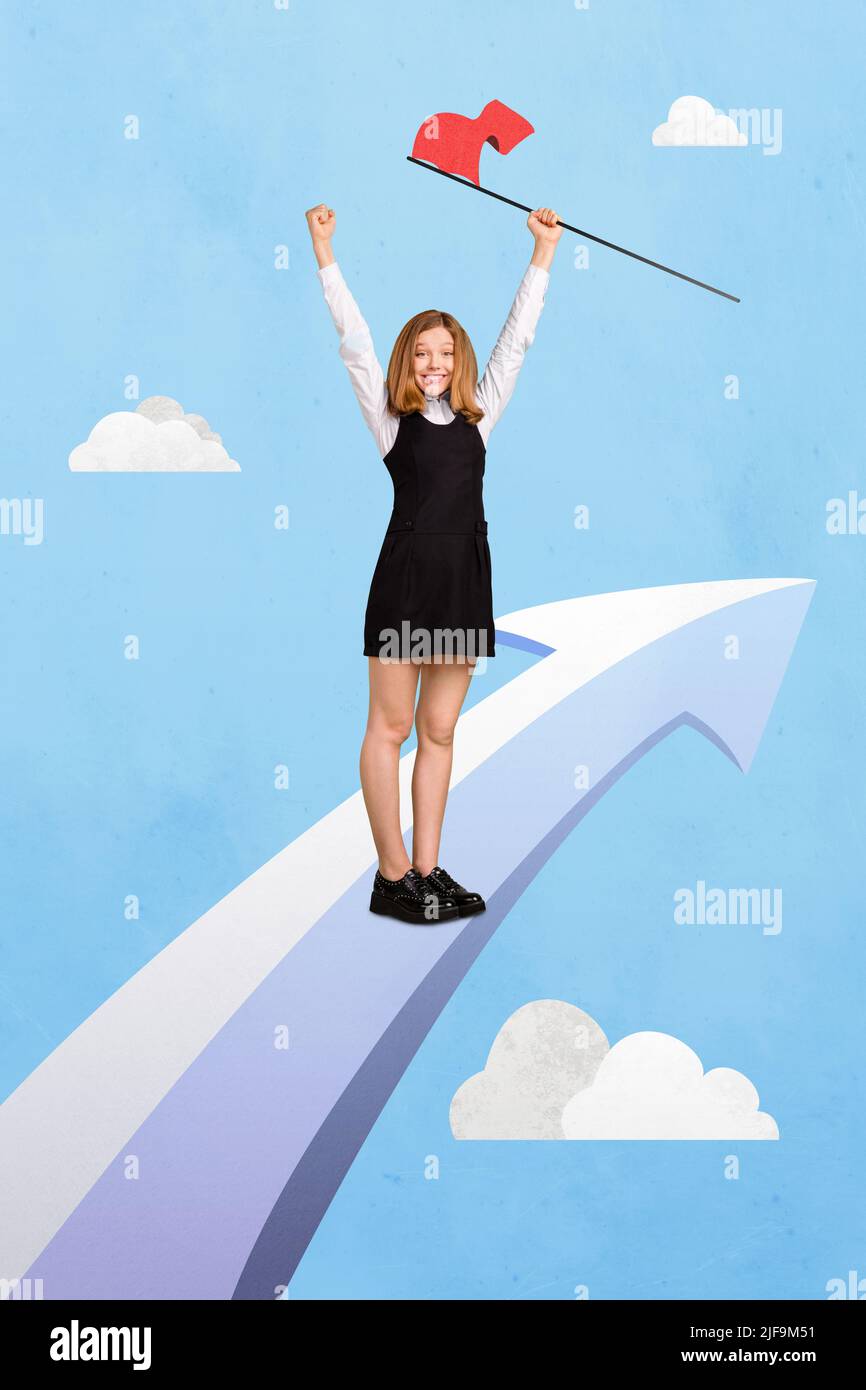 Collage photo of happy girl receive a mark on exam make progress in ...