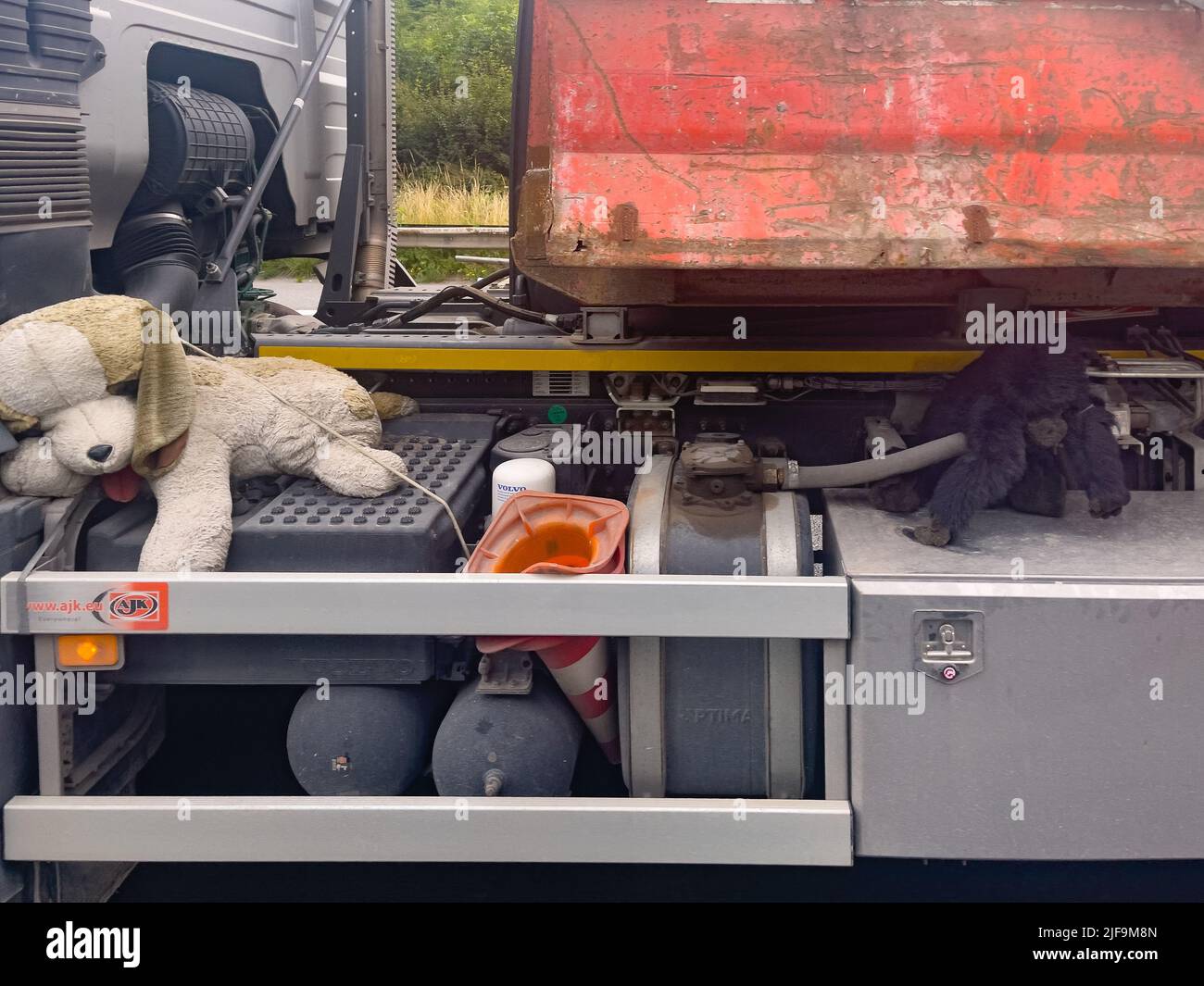 Children stuffed toys on an industrial truck outdoors Stock Photo - Alamy