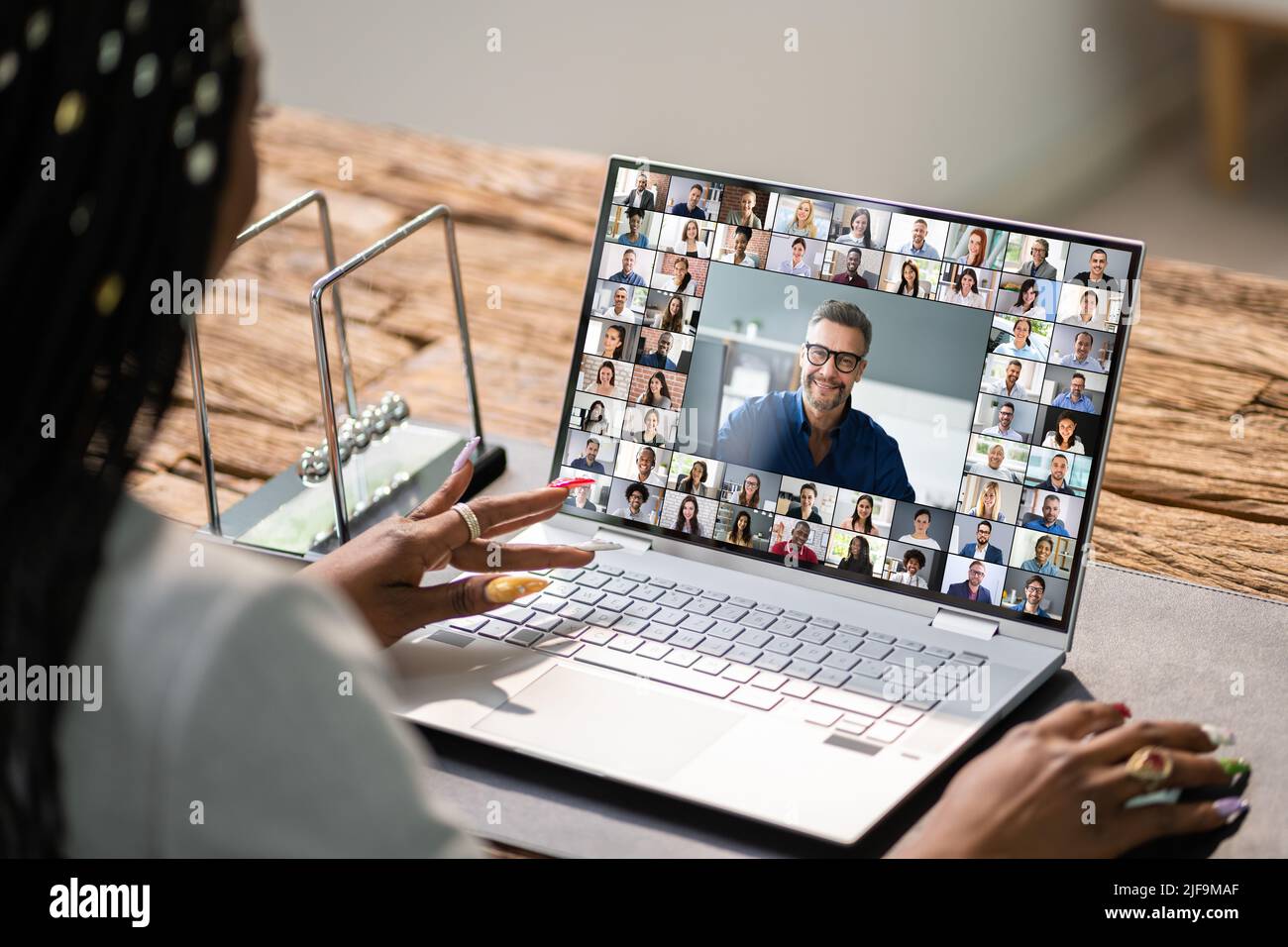 Virtual Webinar Video Conferencing On Laptop. Web Learning Stock Photo ...
