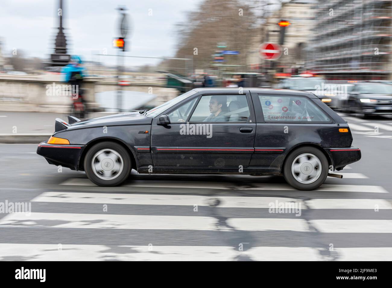 Black classic sports car in the street. Volvo 480 Stock Photo - Alamy