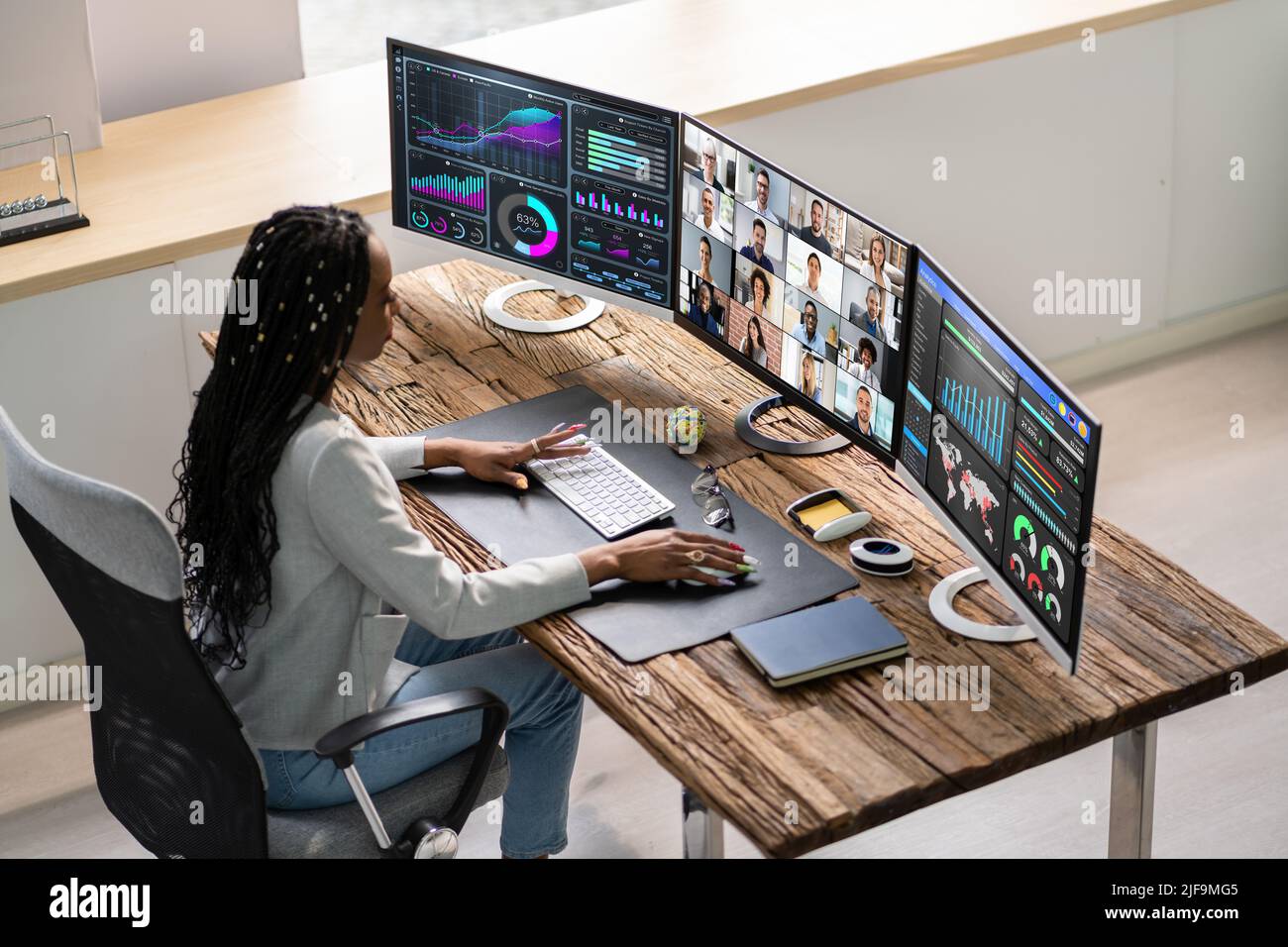 Virtual Telework Webinar And Learning Presentation. African Person ...