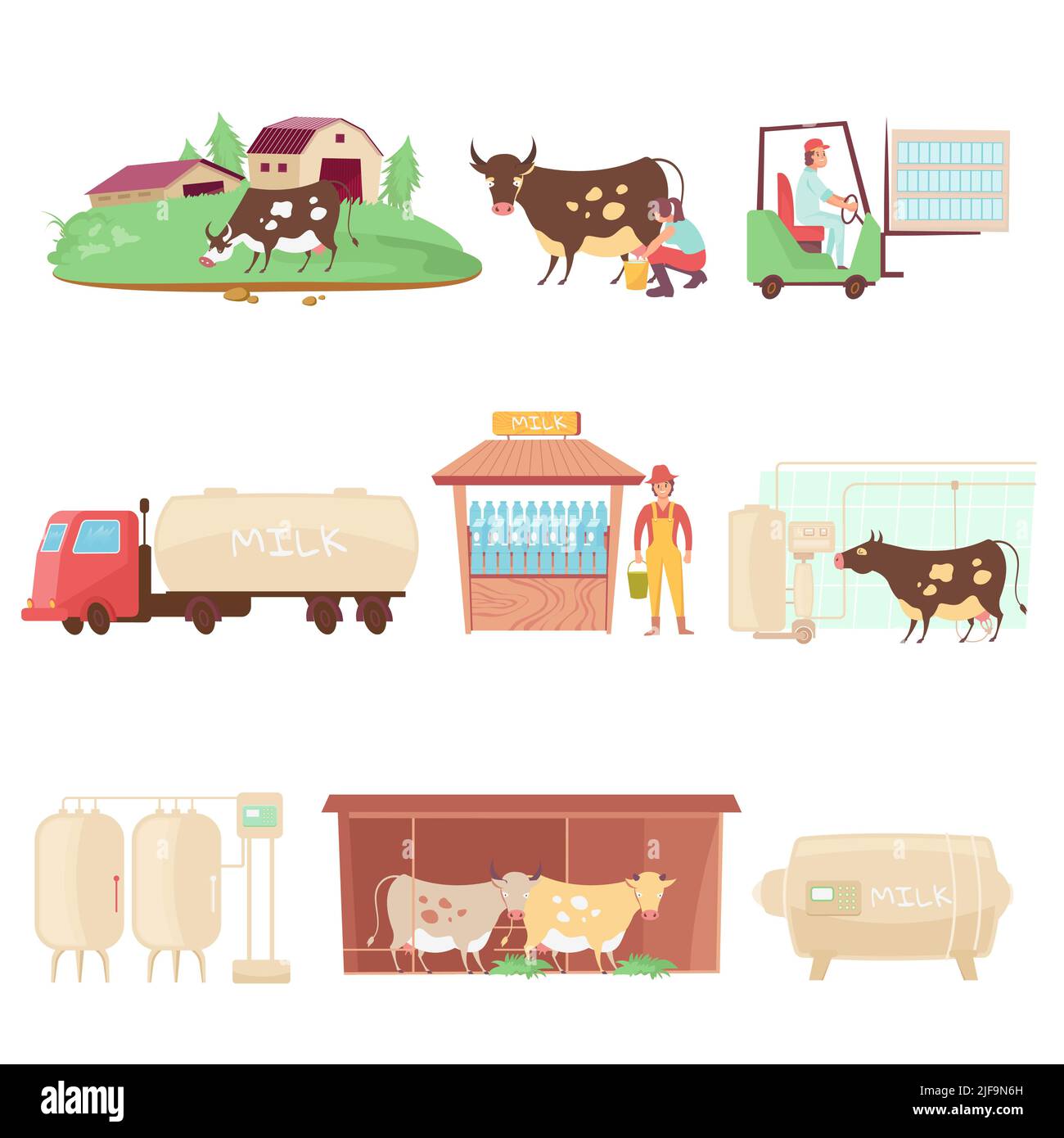 Dairy products set with flat isolated dairy farm icons images of ...