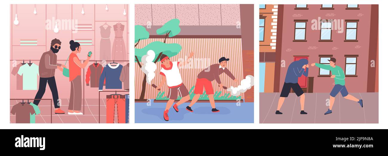 Hooliganism flat compositions set with pocket thief and fighting ...