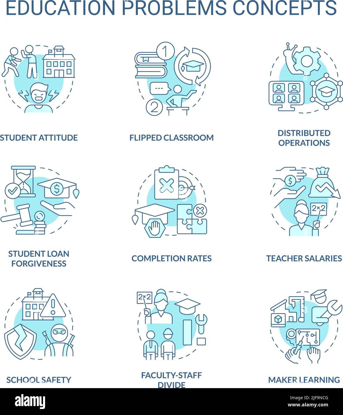 Education problem turquoise concept icons set Stock Vector Image & Art ...