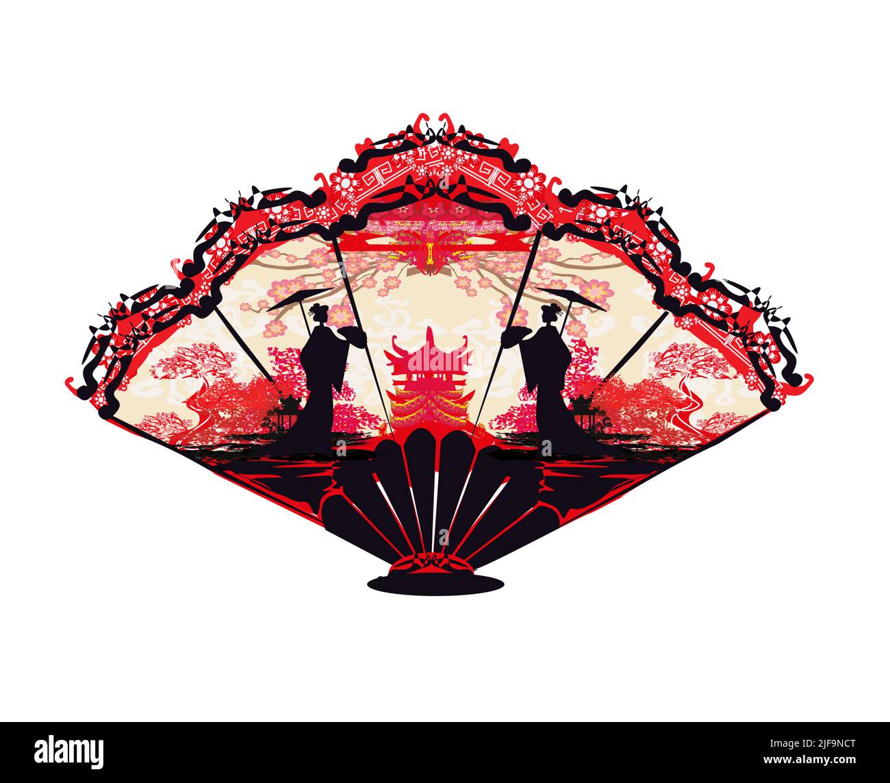 Abstract decorative fan with Asian girl Stock Vector Image & Art - Alamy