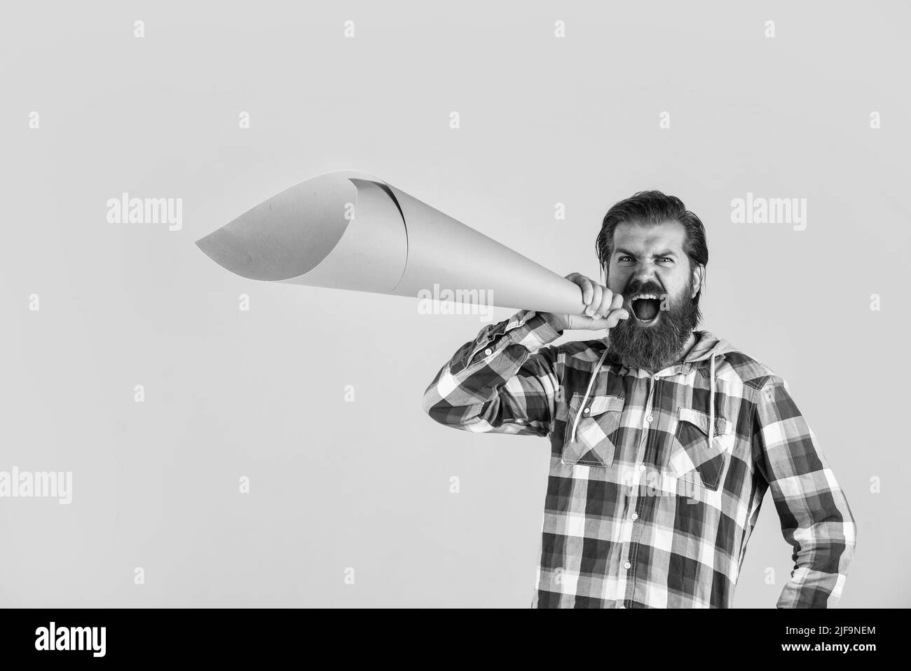 censorship. man with paper loudspeaker. freedom of speech. ads for ...