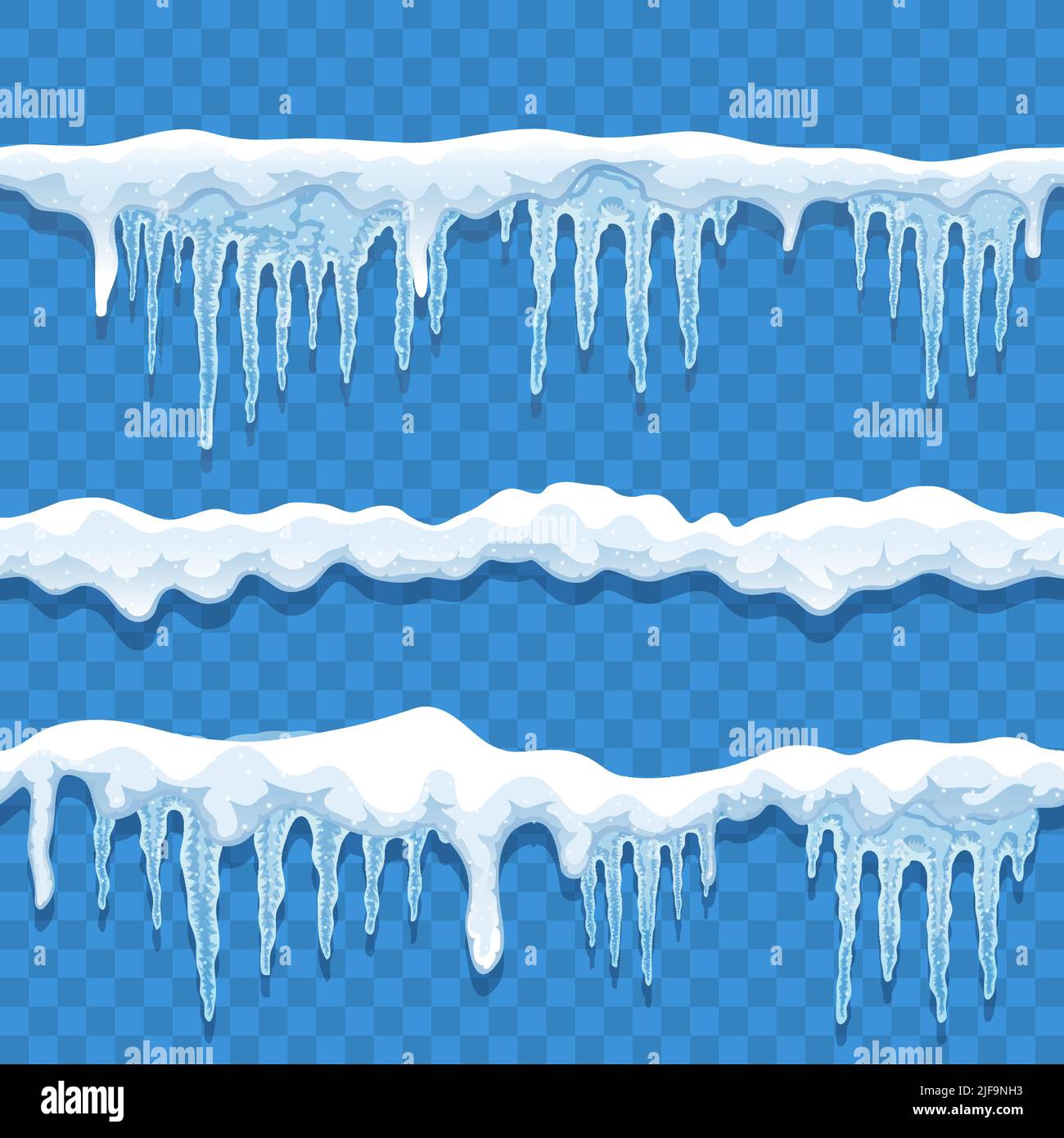 Snow ice cap seamless border set on transparent background with lines ...