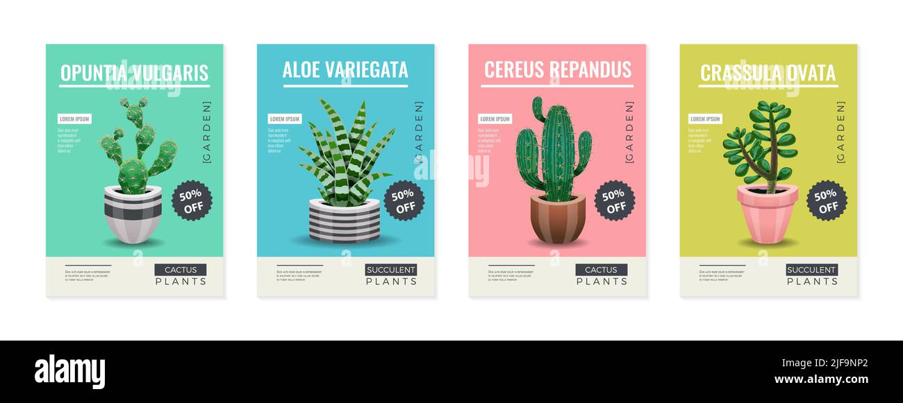 Cactus set of four vertical posters with editable text and images of ...