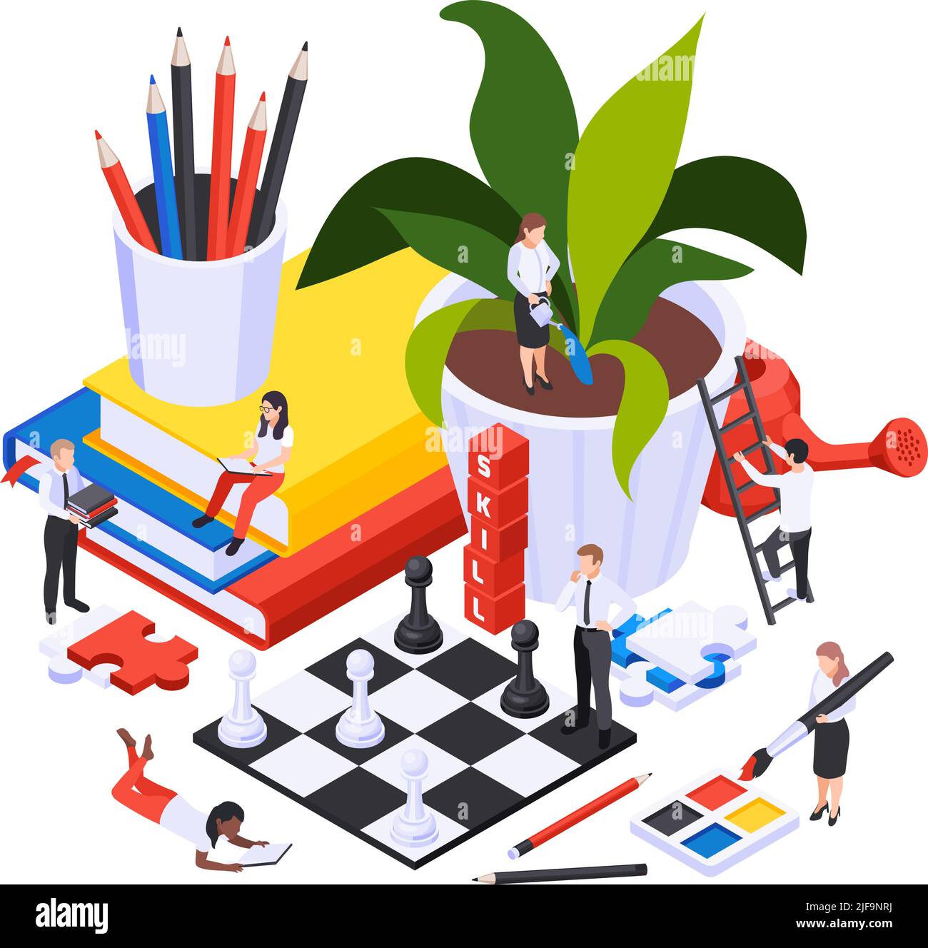 Personal growth self development skills isometric composition with ...